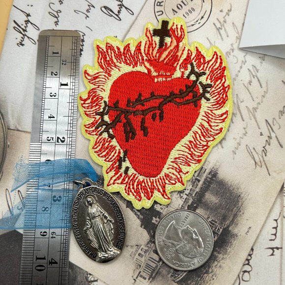 Jewelry | Lot Bundle Religious Large Flaming Sacred Heart Patch Virgin ...